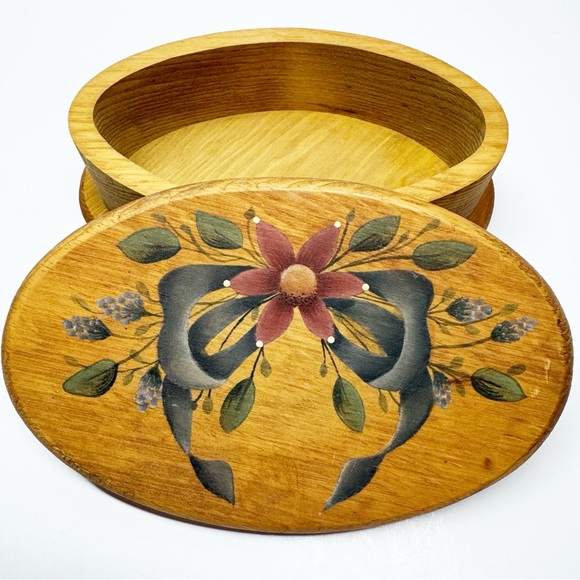 Accents | Vintage Hand Painted Floral Bow Oval Wood Trinket Box | Poshmark